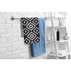 oFloral Hand Towels Cotton Washcloths Black White Repeating Geometric Tiles with Dotted Rhombus Comfortable Super-Absorbent Soft Towels for Bathroom Kitchen Spa Gym Yoga Face Towel 15X30 Inch,