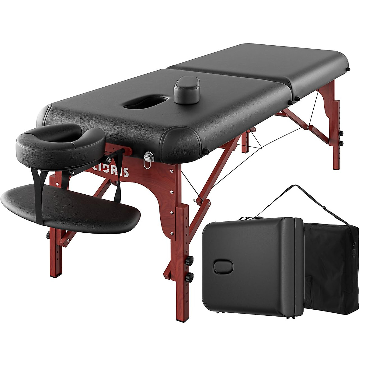 CLORIS 84" Professional Massage Table Portable 2 Folding Lightweight Facial Salon Spa Tattoo Bed Height Adjustable with Carrying Bag & Wooden Leg Hold Up to 1100LBS