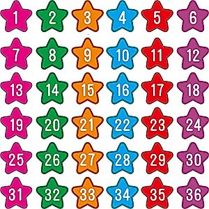 48 Pieces Number Spot Markers and Labels Star Shaped Carpet Markers Classroom Line Up Spots Helpers Cute Colorful Carpet Markers with Number