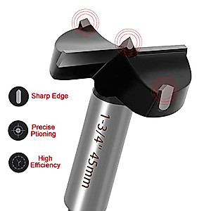 ASNOMY 6PCS Large Size Forstner Drill Bit, 1-3/8Inch to 2-3/4Inch Carbide Tipped Forstner Bit for Hard Wood, Wood Drilling Hole Saw Set Woodworking Hinge Cutter Tool Kits for Wood Plastic Plywood