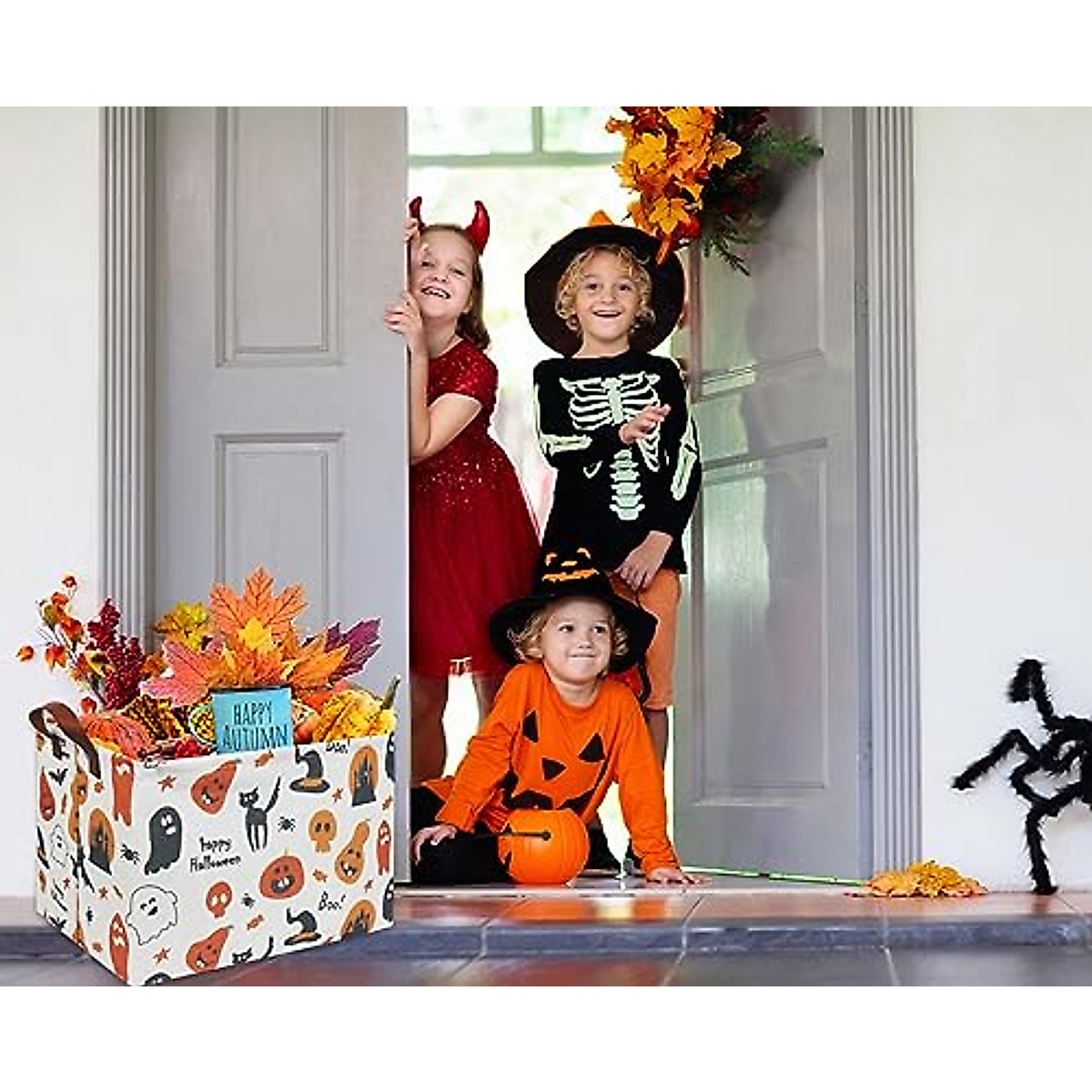 HIYAGON Halloween Basket Trick or Treat Halloween Basket for Boys and Girls Pumpkin Basket for Halloween Parties Cute Storage Bin Organizer Box Rectangular Room Decor(Halloween Basket)