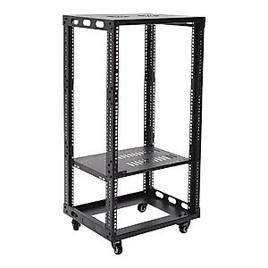18U Open Frame Server Rack - 4 Post Adjustable Mobile - Free Standing Rolling Network/Computer Equipment Data Rack, Open Frame Rack for Servers & AV Gear
