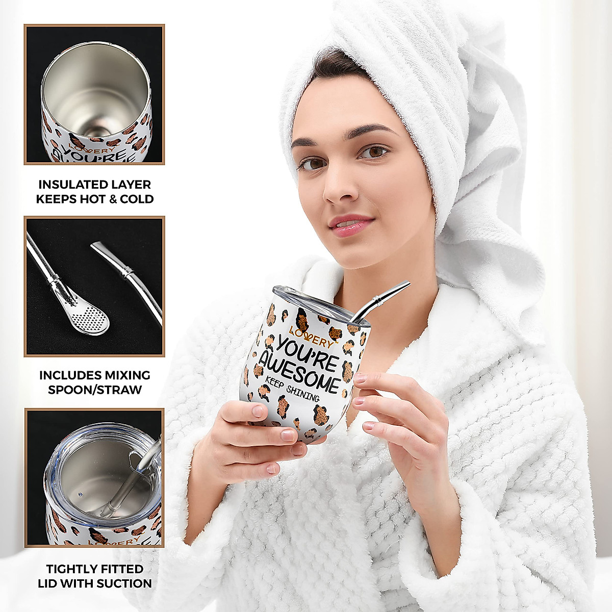 Valentines At-Home Spa Kit with Honey Almond Scent, Bath Gift Basket - Vit E-Rich Bath Essentials, Tumbler, Ear Candles, Bath Oil, Salts, Shower Steamer, Organic Lip Balm & More in Leopard Basket, 21