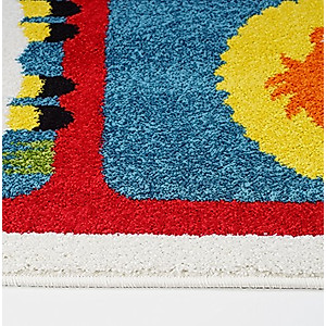 Ladole Rugs Adorable Animals Theme Contemporary Kids Area Rug - Carpet for Living Room Bedroom Entrance Hallway Carpet - Red Multicolor, 4x6 (3'11" x 5'3" 120cm x 160cm)