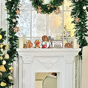 10 Pieces Christmas Tiered Tray Decor-Winter Holiday Gingerbread Themed Decor with Hot Cocoa Bar and Cute Gnomes Wooden Signs for Farmhouse Rustic Centerpiece Home Room Table Fireplace Shelf