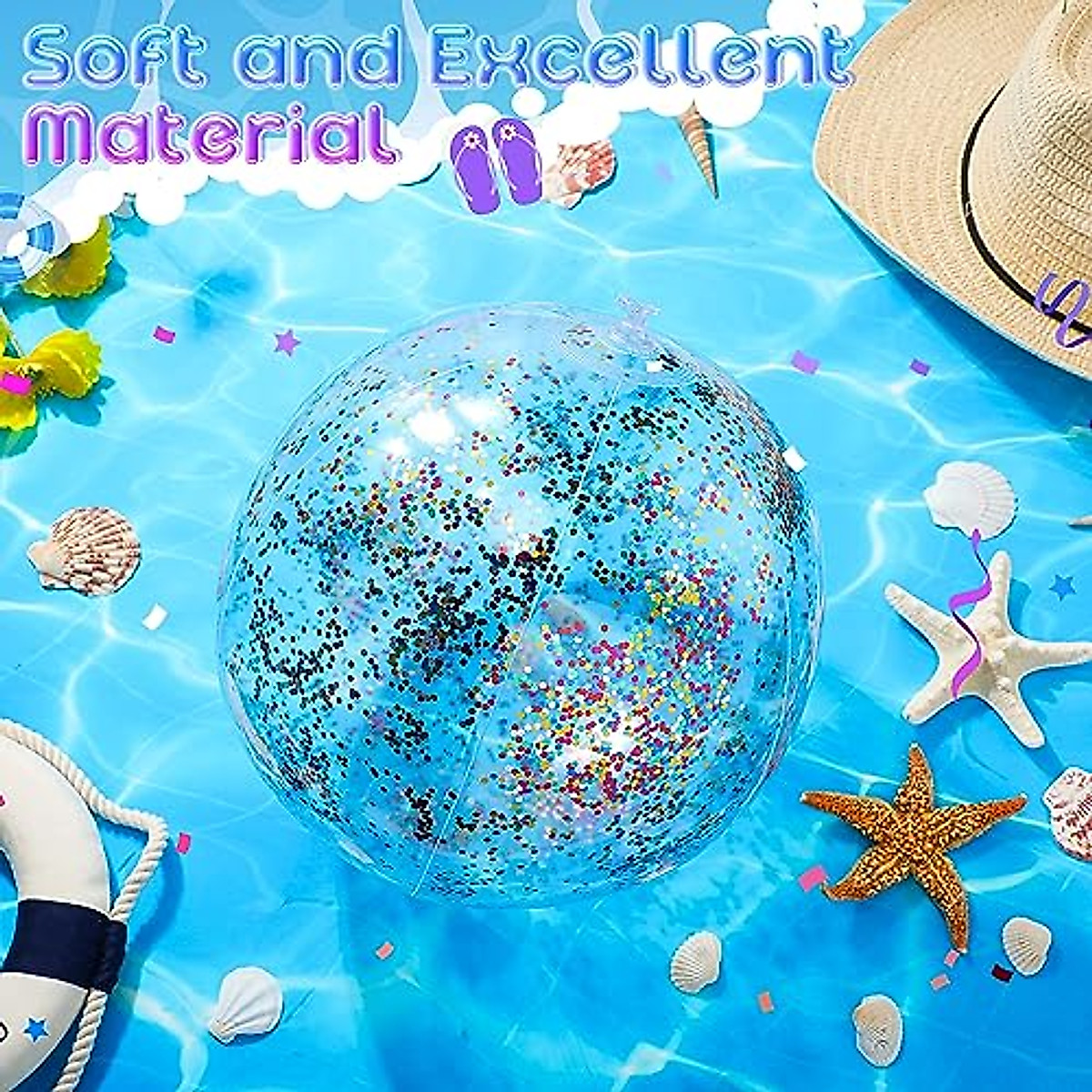 Libima 48 Pcs LED Inflatable Beach Ball 12 in Clear Confetti Glitter Beach Balls Glow in The Dark Ball Swimming Pool Ball Toy Light up Beach Balls for Summer Beach Pool and Party Favor (Colorful)