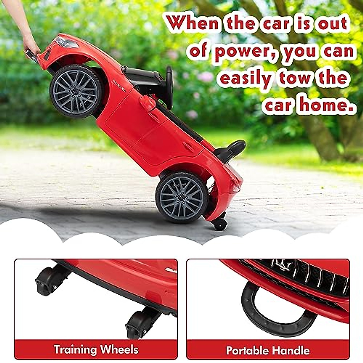 TOBBI Kids Ride on Car, 12V Licensed Maserati Ghibli, Electric Car for Boy Girl with Remote Control, 3 Speeds, Music, Bright Lights, MP3, USB, Electric Vehicle for Kids Ages 3-6 Years, Red