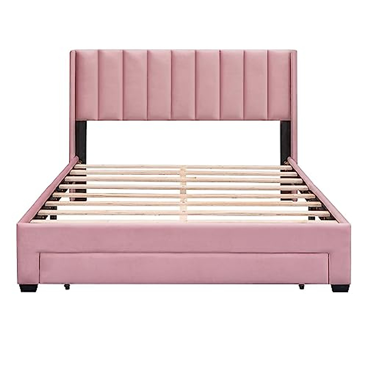 Queen Size Platform Bed Frame with Upholstered Headboard & Storage Drawer, Sturdy Wooden Slats Support / No Box Spring Required / Easy to Assembly for Bedroom Small Living Space Boys Girls Adults Room