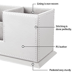Desk Pencil Holder,Pen Cup Holder for Desk,Desktop Organizer White Pen Holder, PU Leather Desk Organizer Office Supplies with 4 Compartments Storage for Business Card/Pen/Pencil