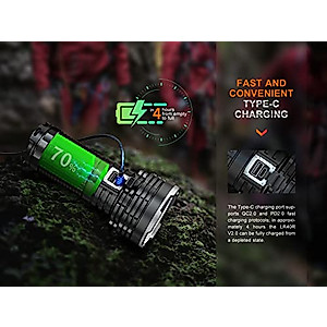 Fenix LR40R V2.0 15,000 Lumen Super Bright Flashlight, USB-C Fast Charging Rechargeable Long Throw Searchlight with Floodlight and Spotlight and Lumentac Organizer