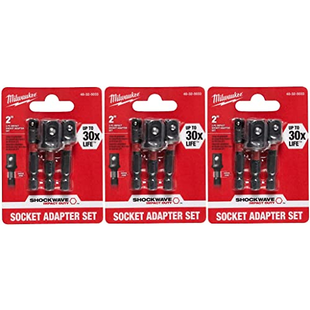 Milwaukee 48-32-5033 Power Drill Bit Extensions Shockwave Socket Adapter Set, 1/4", 3 Pack
