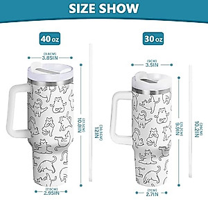 Joisal Cartoon Doodle Comic Cats 40 Oz Iced Coffee Tumbler with Handle and Straw Lid Travel Coffee Mug