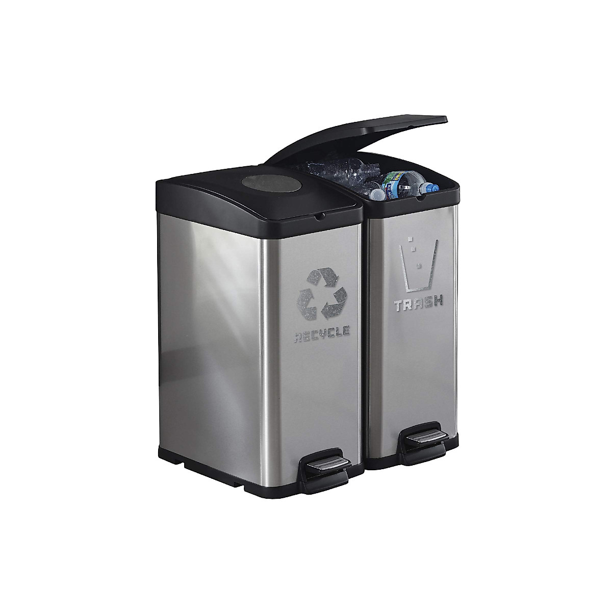 Recycle and Trash Stickers Modern Logo (1 ea) Symbol to Organize Trash cans or Garbage containers and Walls - Vinyl Decal Sticker (XSmall -Reversed - Silver Metallic)