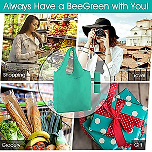 BeeGreen Reusable-Grocery-Bags-Foldable-Machine-Washable-Reusable-Shopping-Bags-Bulk Colorful 10 Pack 50LBS Extra Large Folding Reusable Bags Totes w Zipper Storage Bag Lightweight Polyester Fabric