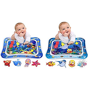 Infinno Tummy Time Mat Premium Baby Water Play Mat for Babies, Baby Toys for 3 to 24 Months, Blue Whale Style and Yellow Octopus Style