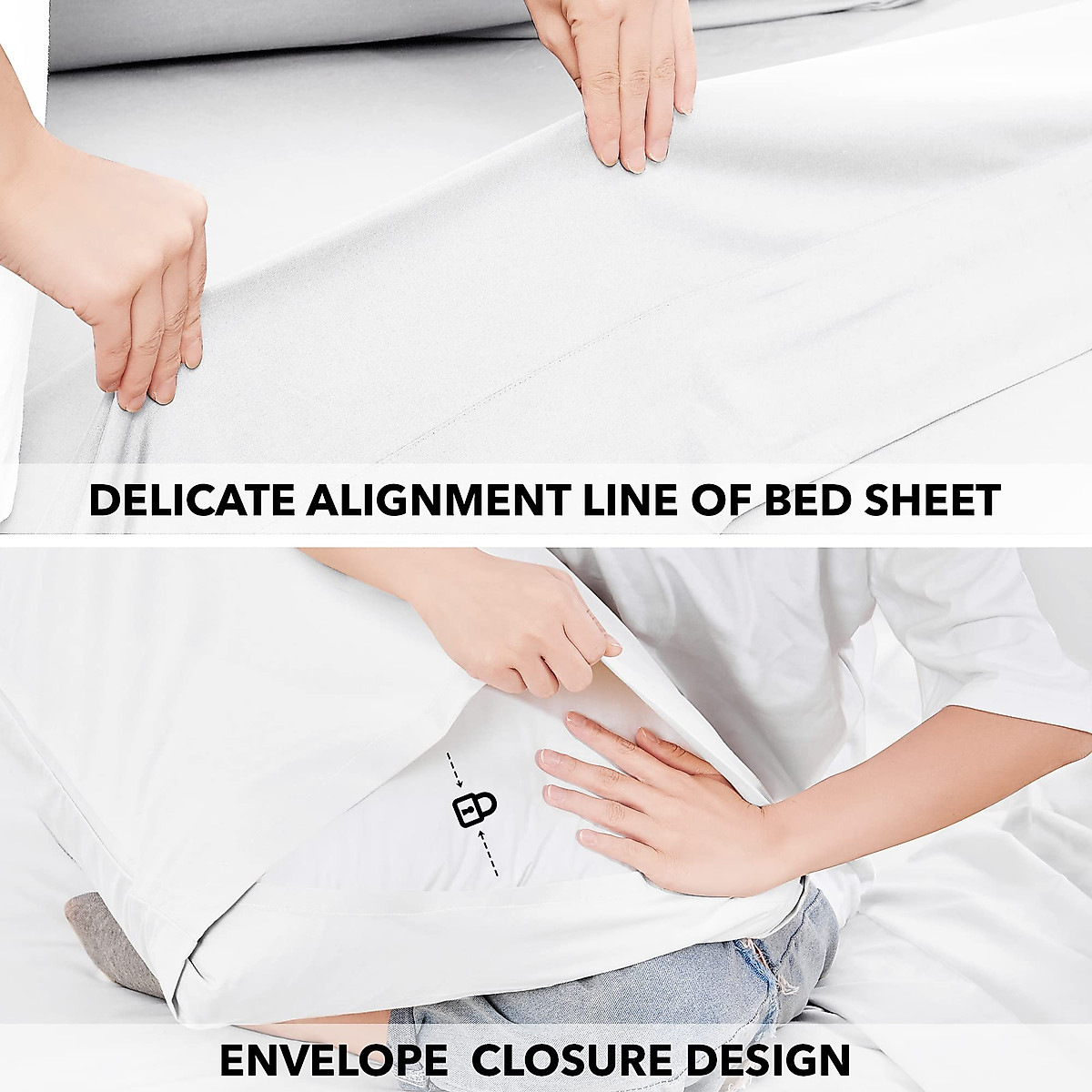 Deconovo Bed Sheets White Full Size Sheet Sets Microfiber 16" Deep Pocket 1800 Thread Count Luxury Comfort Bedding Silky Soft Touch 4 Pieces Pillowcases Flat Sheet & Fitted Sheet