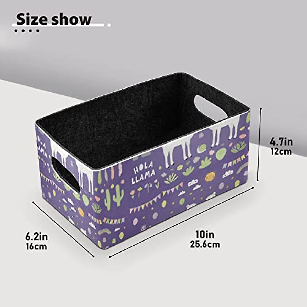 Llamas Cactus Flowers Storage Basket Felt Storage Bin Collapsible Shelves Basket Toy Storage Box Organizer for Kids Bedroom Magazine