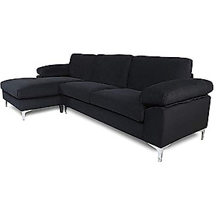 Restar Sectional Couch Left-Hand Facing, L-Shaped Couch for Family Living Room, Modern Large Velvet Sectional Sofa with an Extra-Wide Chaise Lounge (Black)