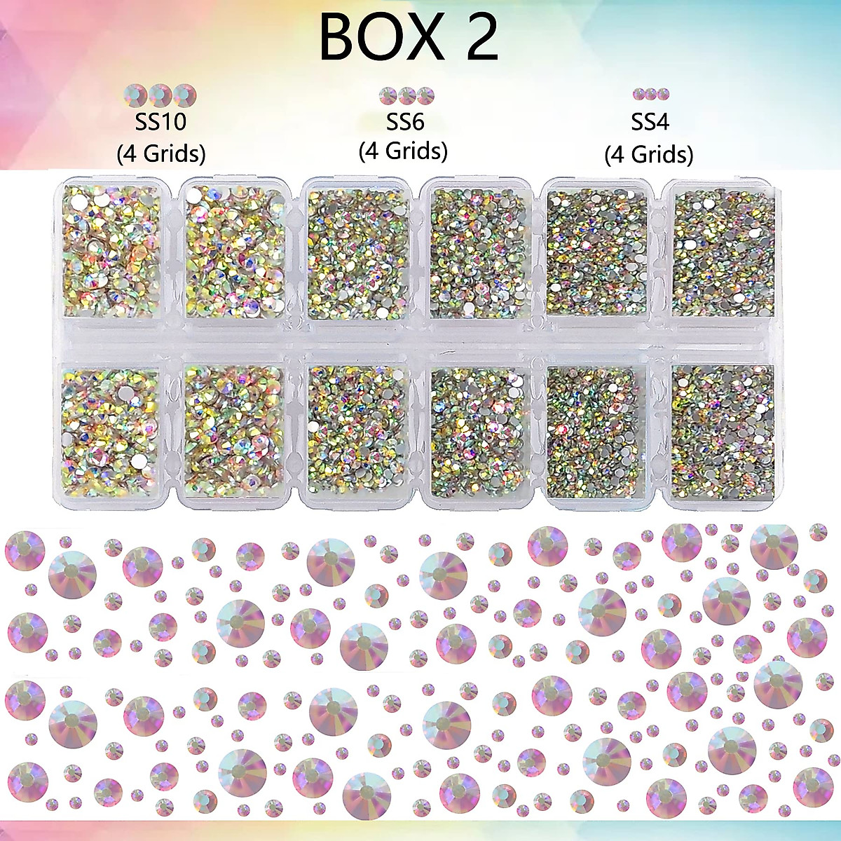 2-Box Massive Beads 8000pcs 6Sizes Nail Art Flatback Glasses Rhinestones Crystal for DIY Project with Tweezers and Picking Pen for Nail Art, Face Art, Manicure (Crystal AB, 6 Sizes)