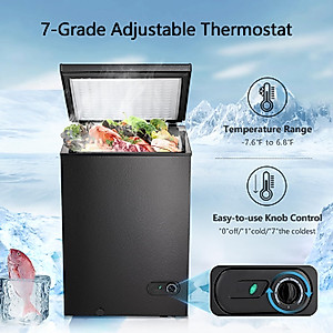 R.W.FLAME Chest Freezer 3.5 Cubic Feet with 2 Removable Baskets and Defrost Water Drain, Deep Freezer, Adjustable Temperature, Energy Saving, Top Open Door Compact Freezer (3.5 Cubic Feet, Black)