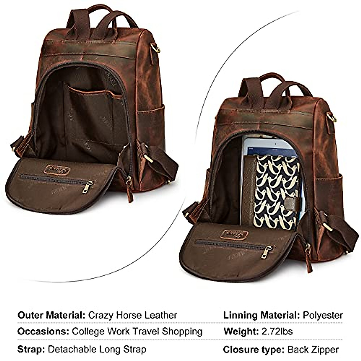 S-ZONE Women Vintage Genuine Leather Backpack Purse Anti-theft Fashion Travel Schoolbag