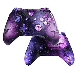 Full Housing Shell Faceplates Cover Case with Bumper Trigger ABXY Button RT LT RB LB Dpad Buttons Set for Xbox One Slim Xbox One S Controller Replacement (Galaxy)