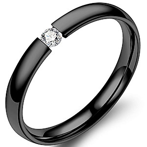 2mm Classical Simple Plain Stainless Steel Stackable Cubic Zircon Wedding Band Ring (Black, 8)