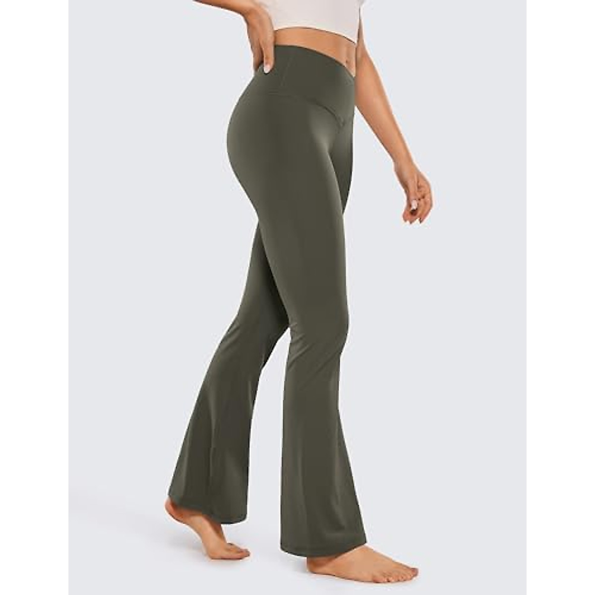CRZ YOGA High Waist Crossover Flare Leggings for Women 31" - Bootcut Bell Bottoms V Cross Yoga Pants Light Army Green Medium