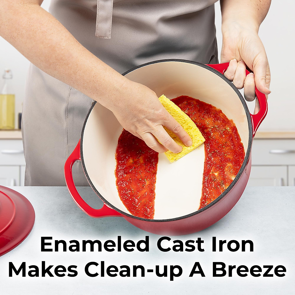 Zulay Kitchen 6 Quart Enameled Cast Iron Dutch Oven with Lid – Premium Durability & Oven Safe up to 500°F – Heavy Duty Cookware Perfect for Bread Baking, Stews, Braising & Roasting – Red