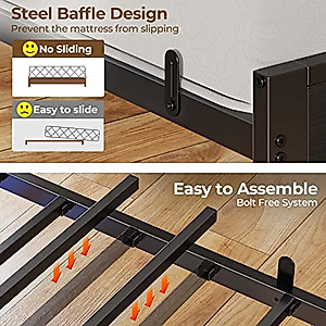 Rolanstar Bed Frame Queen Size with Charging Station and LED Lights, Upholstered Headboard with Storage Shelves, Heavy Duty Metal Slats, No Box Spring Needed, Noise Free, Easy Assembly, Dark Grey