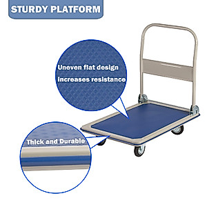 LUCKYERMORE Folding Platform Cart Heavy Duty Hand Truck Moving Push Flatbed Dolly Cart for Warehouse Home Office, 660 lbs Weight Capacity
