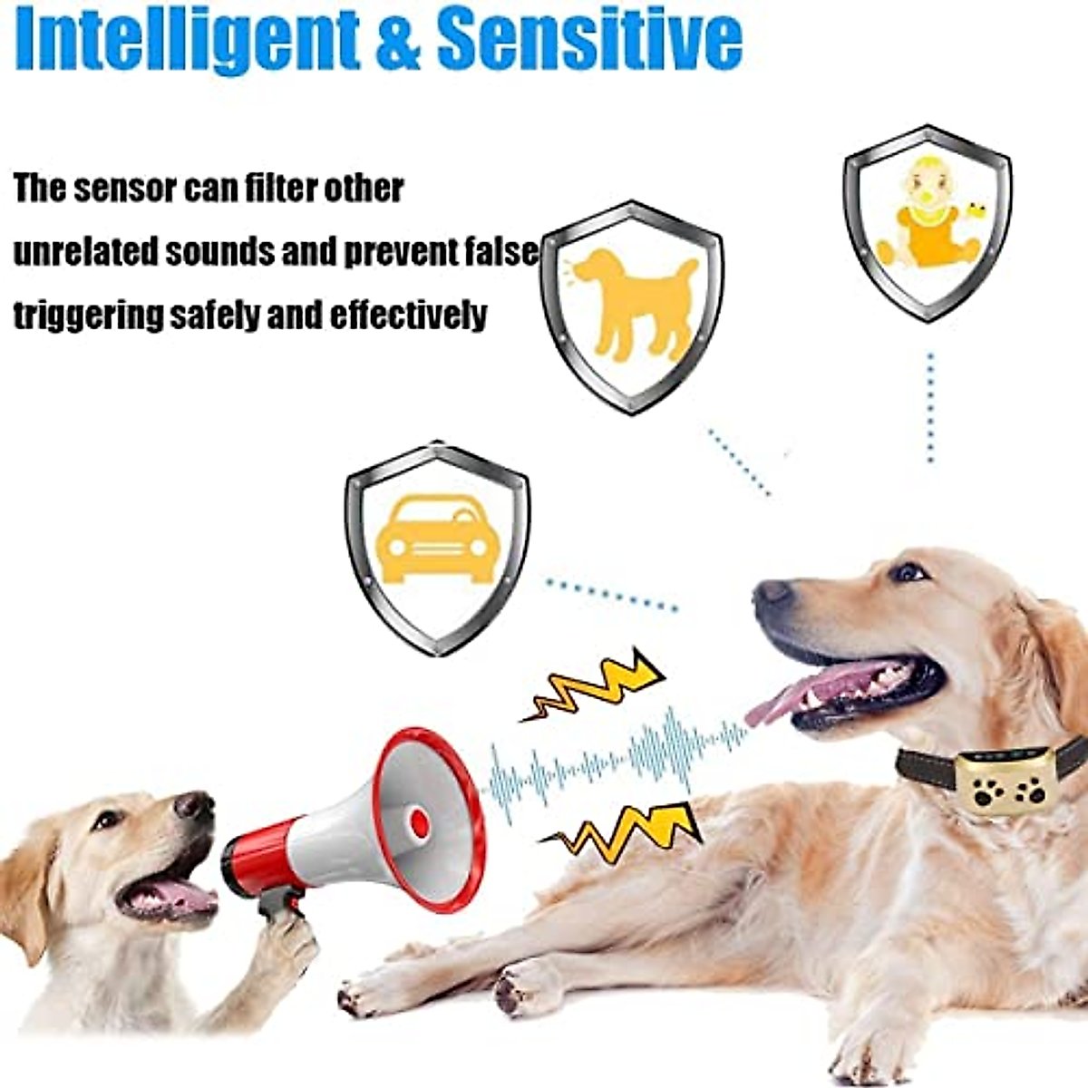 Dog Anti Barking Collar with 7 Adjustable Levels, Harmless Shock, Beep Vibration, Smart Correction and LED Indicator-Reachargeable No Bark Collar for Small Medium Large Dogs,Waterproof