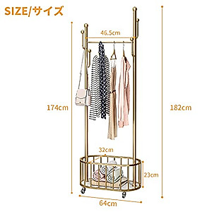 BOOSDEN Clothing Rack, Metal Clothes Hanger Rack with Wheels and Hooks, Portable Rolling Garment Rack for Hanging Clothes, Golden Yellow