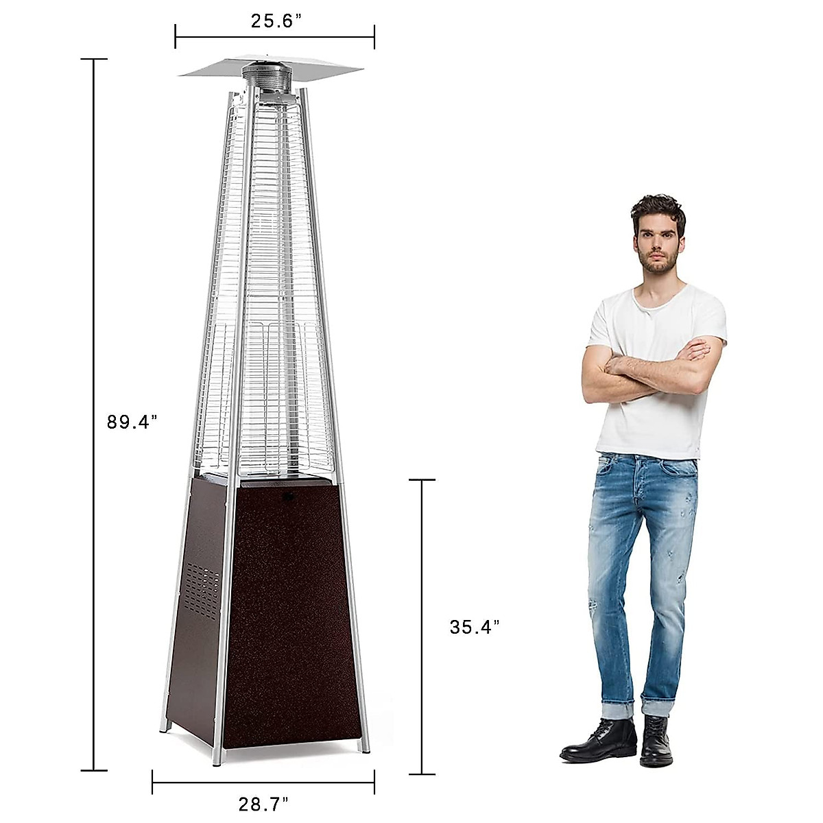 Outdoor Patio Heater - Pyramid Glass Tube Patio heater Hammered Portable Finish Stainless Steel Outdoor Heater with Wheels and Cover Pyramid 42,000 BTU Propane Tabletop Patio Heater