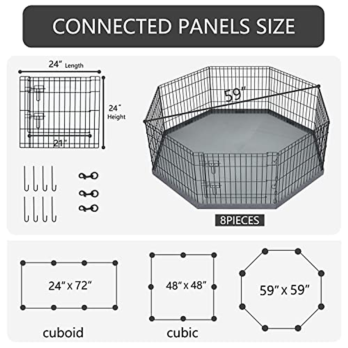 PETIME Foldable Metal Dog Exercise Pen/Pet Puppy Playpen Kennels Yard Fence Indoor/Outdoor 8 Panel 24" W x 24" H with Top Cover/Bottom Pad (with Bottom pad, 8 Panels 24" H)