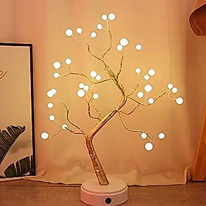 MYSNKU DIY Led Desk Tree Lamp, Desk Table Decor 36 Pearl LED Lights for Home,Bedroom, Indoor,Wedding Party,Decoration Touch Switch Battery Powered or USB Adapter (Nordic)