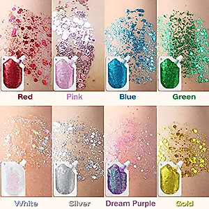 Body Glitter Gel, 50ml Mermaid Sequins Chunky Glitter, Holographic Liquid Nail Glitter Eyeshadow Easy to Apply&Remove, Christmas Party Rave Accessories Eye Face Glitter Makeup Long Lasting Sparkling