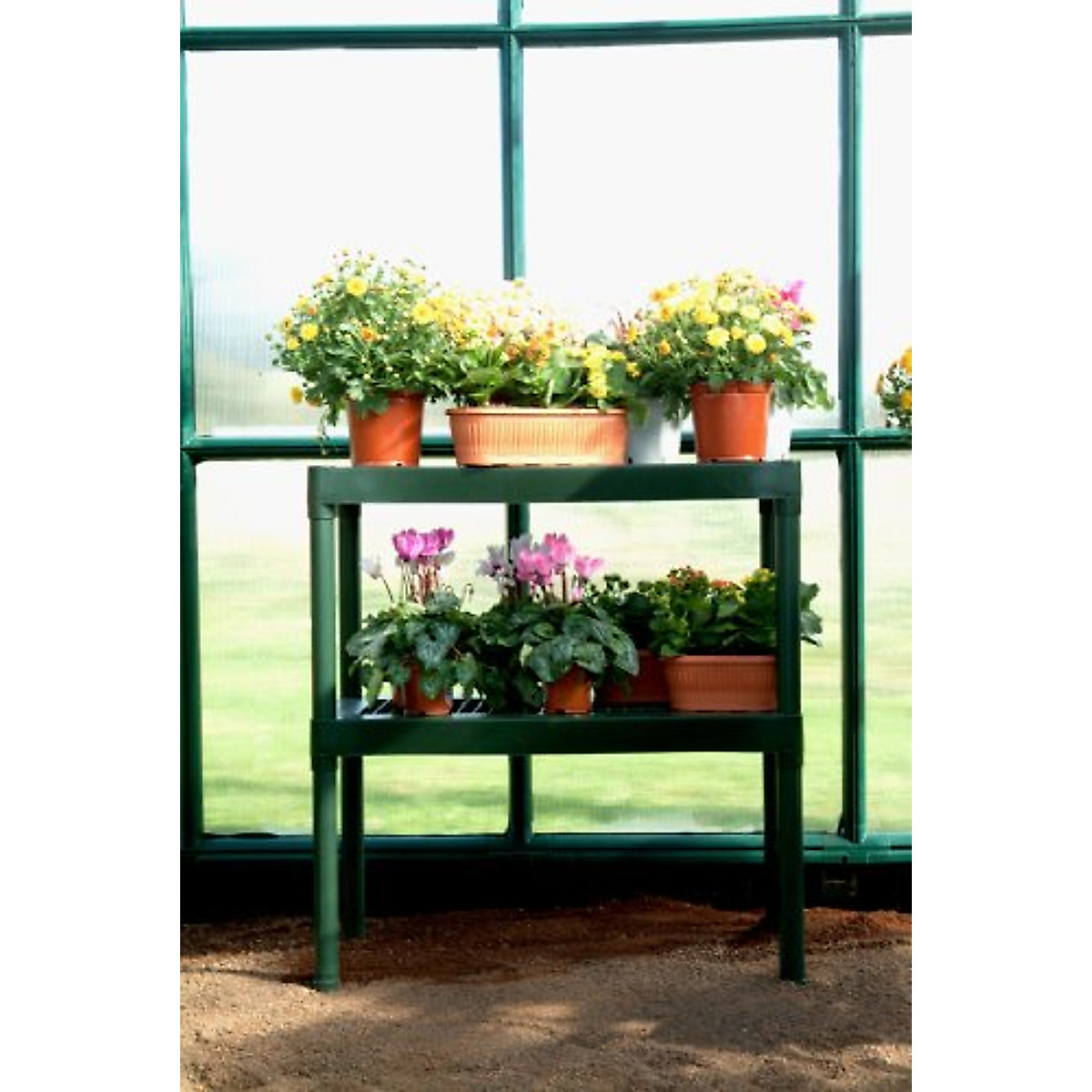 Rion Palram - Canopia 2-Tier Greenhouse Work Bench, Dark Green, 31.4''Lx15.7''Wx33.4''H