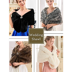 JEWEKY 1920s Bride Wedding Fur Shawls and Wraps Winter Bridal Faux Fox Fur Stoles and Scarfs for Women and Bridesmaids (A-White, US 4-14 (S-M))