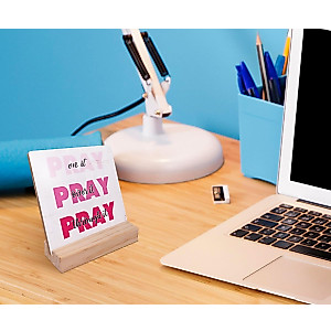 Pray on It Pray over It Pray Through It Prayer Wood Plaque with Wooden Stand,Pink Prayer Christian Wooden Plaque Sign Desk Decor for Home Bedroom Living Room Table Shelf Decoration