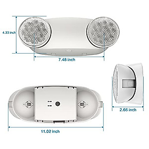 SPECTSUN Emergency Light White, Commercial Emergency Light with Battery Backup, Emergency Lighting Fixture/Emergency Light Combo/Emergency Sign Light//Emergency Light Home - 6 Pack (Round Head)