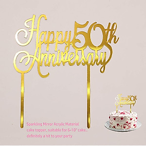 50th Anniversary Decorations, Happy 50th Wedding Anniversary Decorations with Banner, Cake Topper, Huge Number Letter, Star Hanging, Paper pom poms, Balloons for Happy 50th Anniversary Decorations