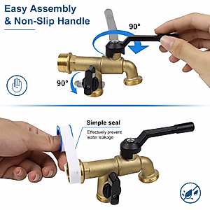 Outdoor Double Taps Water Faucet, Wall Mounted Garden Two 3/4 inch Brass Ball Valves Water Tap Splitter, Frost-Proof Outside Spigot Replacement with 2 Outlets for Home, Balcony, Hose Connector