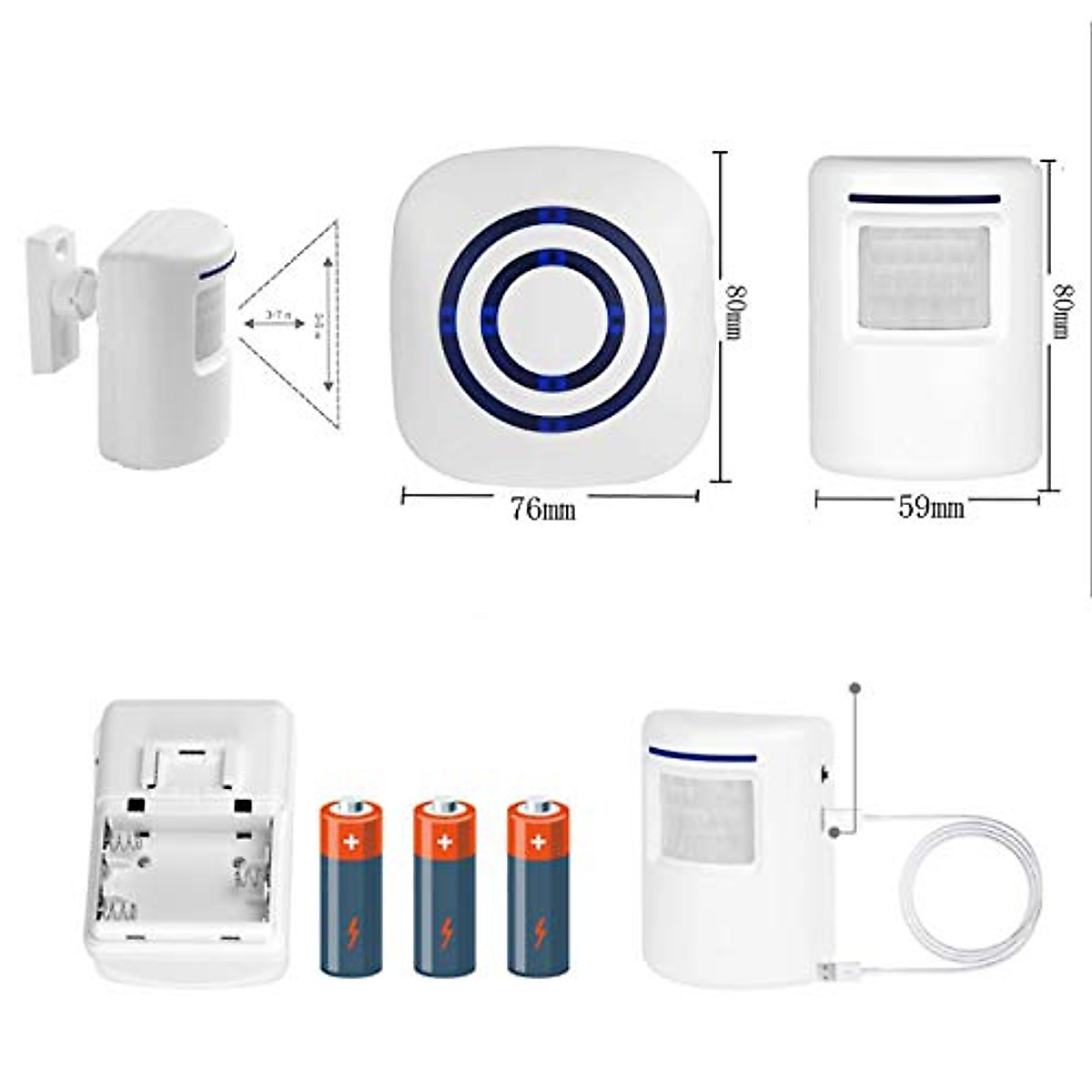 Door Alarm, Motion Sensor Alarm, Infrared Alarms Wireless, Home Security Sensors with Detect Alert 5 Sensor and 2 Receiver -38 Chime Tunes - LED Indicators