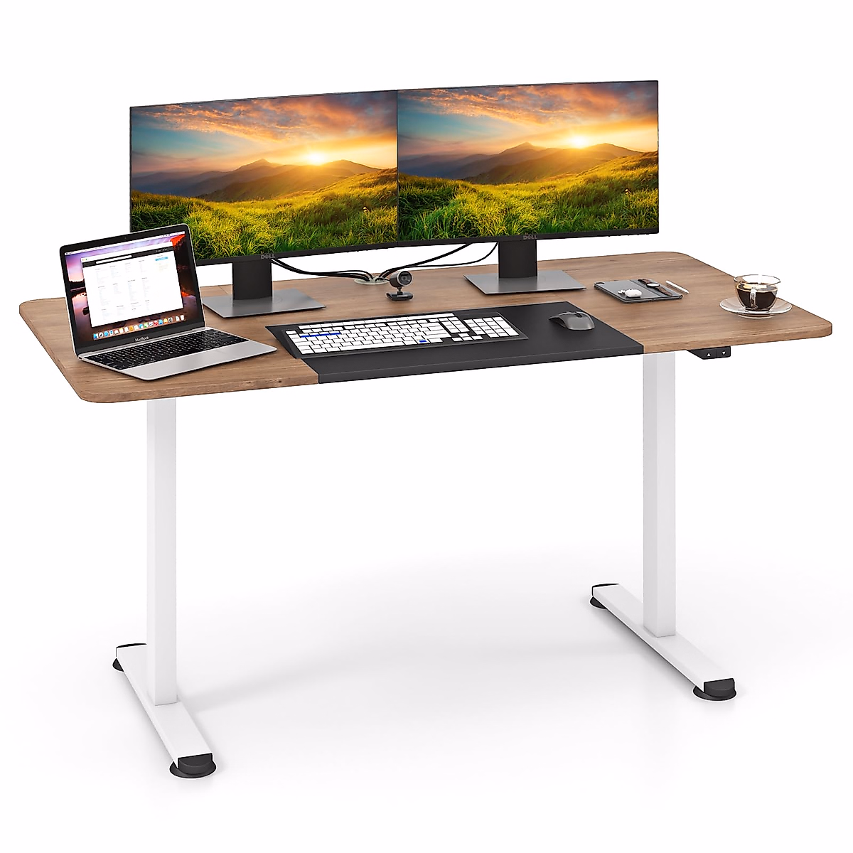 Tangkula 55 x 28 Inch Large Electric Standing Desk, Height Adjustable Sit to Stand Desk with Powerful Motor & Anti-Collision Design, Ergonomic Stand Up Workstation with Metal Frame, Home Office Desk