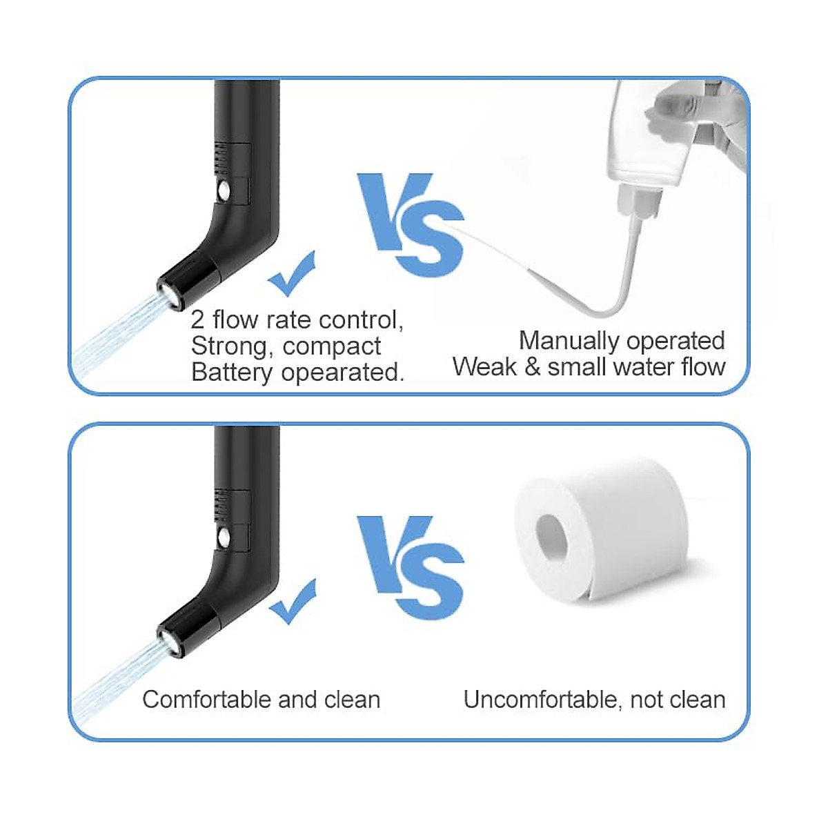 2Clean Portable Bidet Sprayer, Portable Electric Rechargeable Travel Bidet, Handheld Soft Pressure Sprayer for Bathroom, rv Car and Outdoor, Muslim, Hiking and Camping(Bidet Sprayer with 2.3L), Black