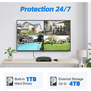 Swann Home DVR Security Camera System with 1TB HDD, 8 Channel 4 Camera, 1080p Full HD Video, Indoor or Outdoor Wired Surveillance CCTV, Heat and Motion Detection, 845804