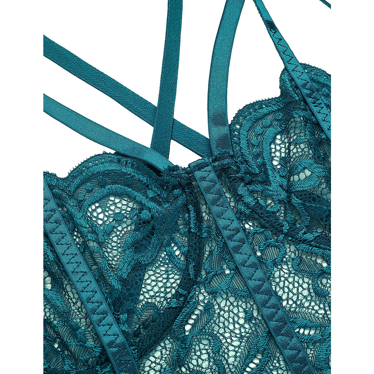 klier Lingerie for Women One Piece Teddy Floral Lace Bodysuit Babydoll Chemise Sleepwear Dark Green