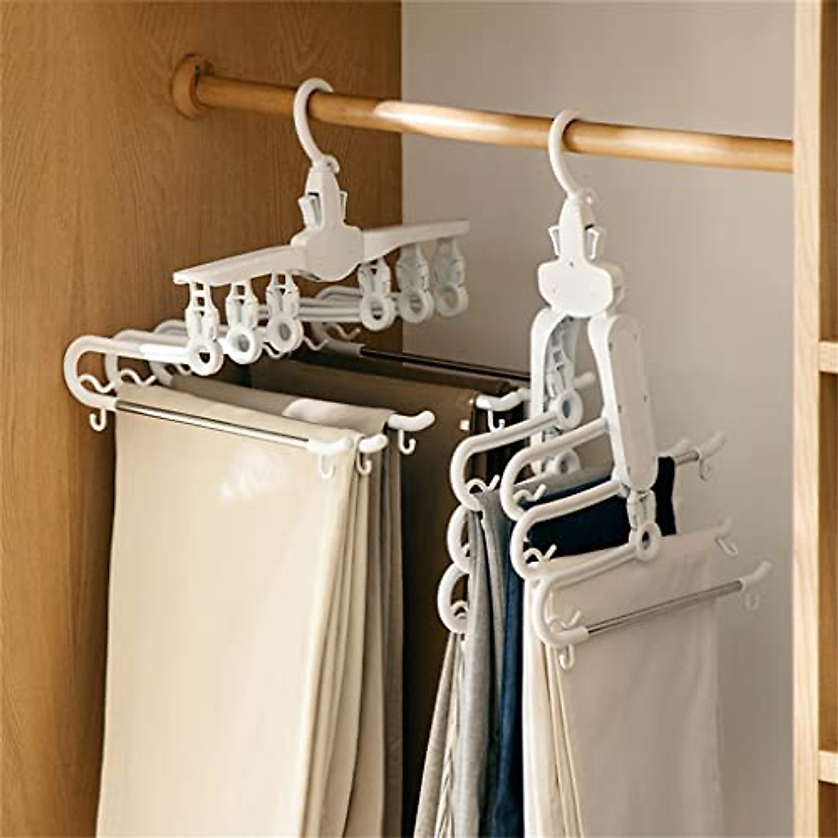 IULJH Multi-Layer Hanger Hanging Pants Storage Artifact Multi-Functional Pants Rack Folding Magic Pants Clip