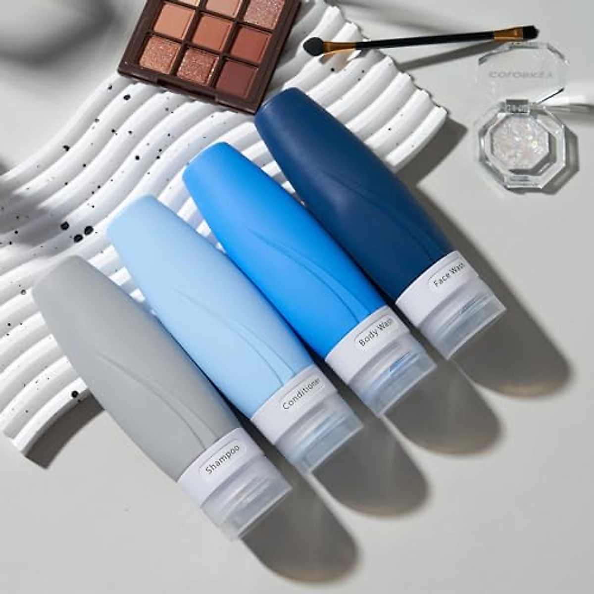 INSFIT Portable Travel Bottles TSA Approved, 3oz Travel Size Toiletries Containers, Leak Proof Carry on Bottles for Liquids BPA Free Squeezable Silicone Tubes, Travel Accessories for Shampoo Blue